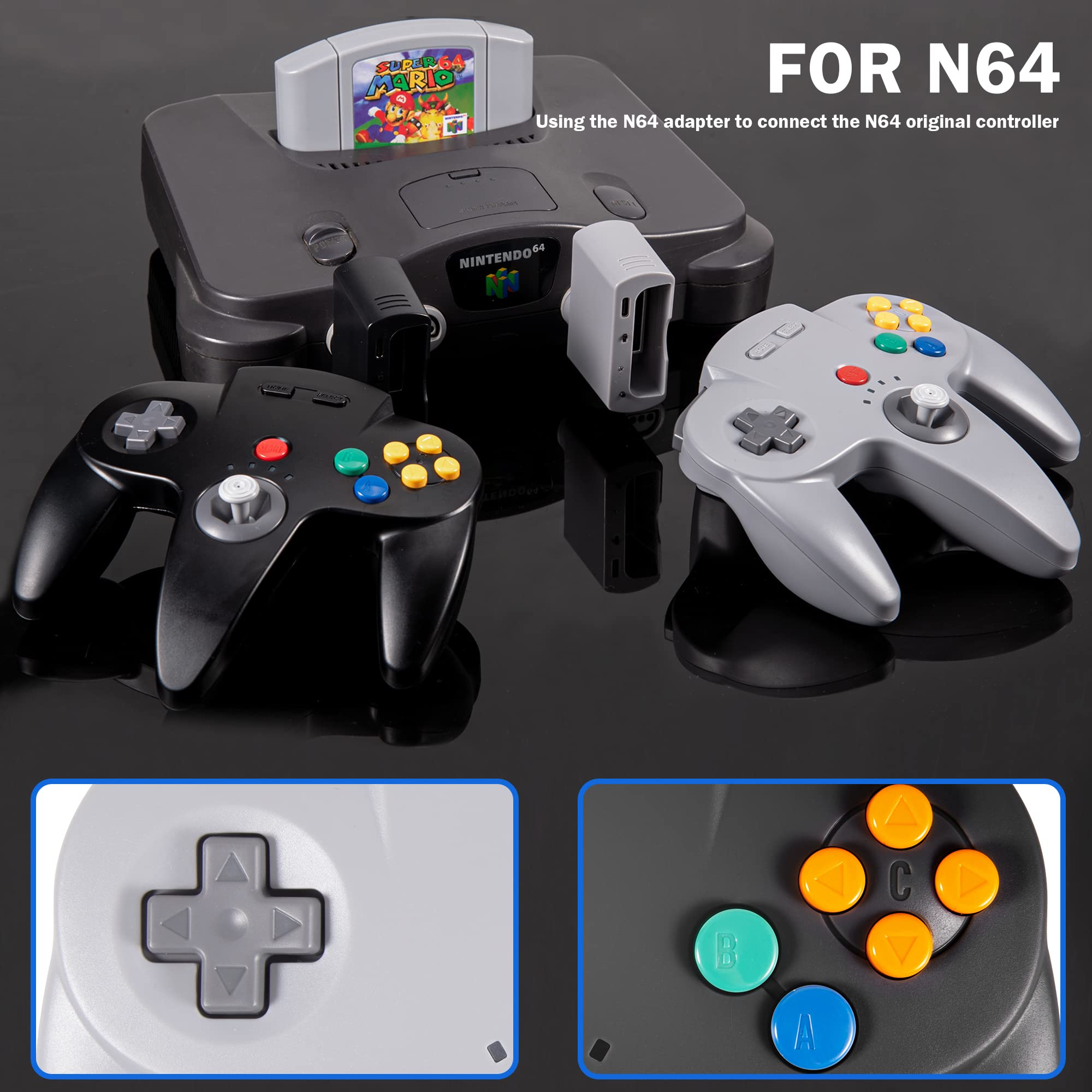 KIWITATA Wireless N64 Controller Compatible with Switch/Lite/OLED, 2.4GHZ N64 Remote Wireless Switch Game Joystick Controller Gamepad for N64 /Switch Console, Raspberry Pi, PC Windows 7,8,10,11 Gray