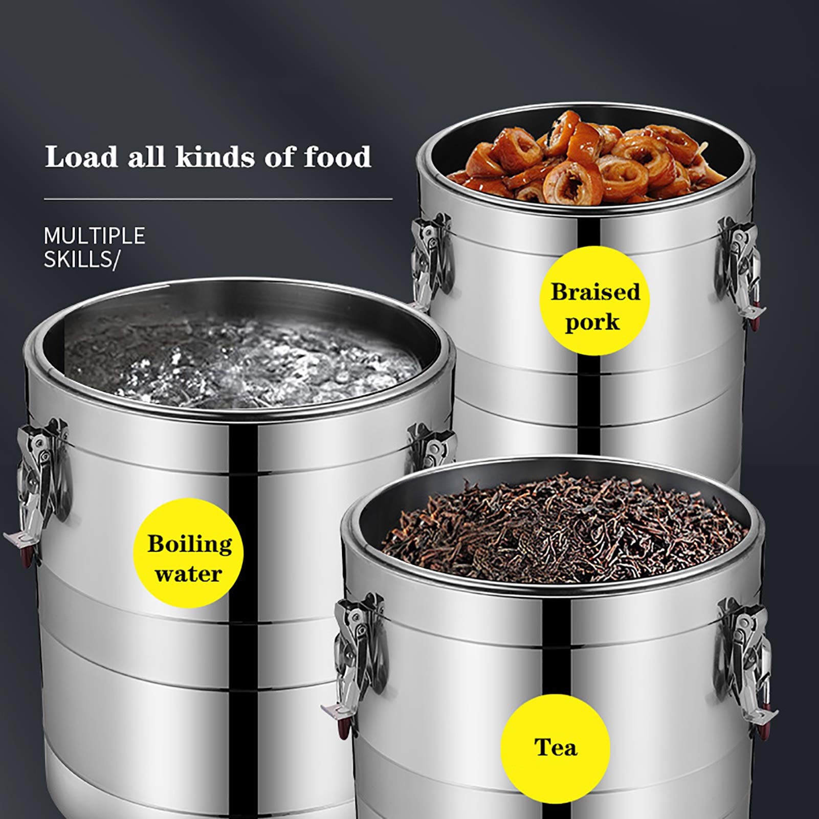 Stockpots Large Stock Pot,304 Stainless Steel Sealed Bucket, Can Hang The Lid,Double-layer Thickened, 24-hour Heat Preservation (Color : Silver, Size : 26cm29cm(10L))
