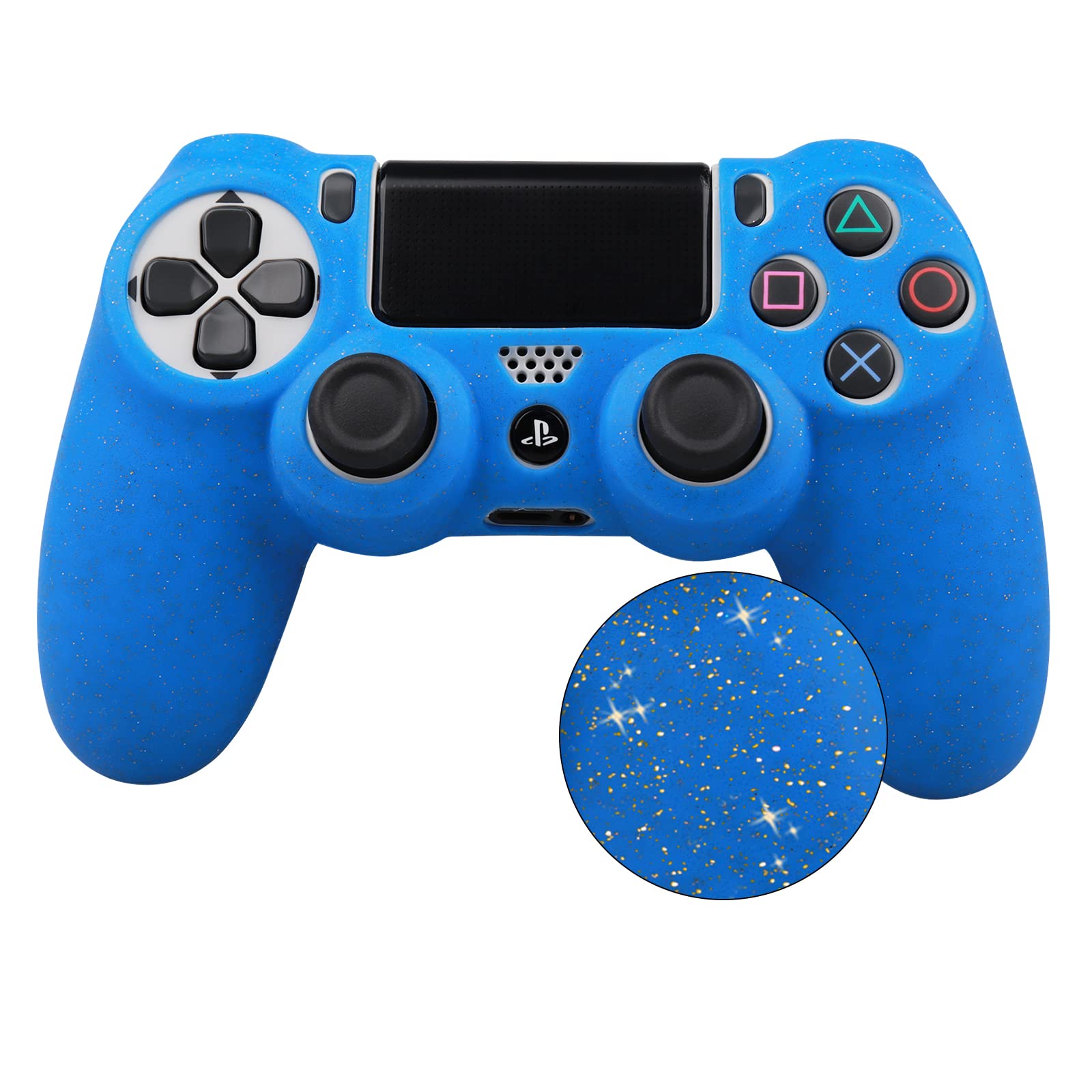 RALAN Controller Skin Glitter Anti-Slip Silicone Cover Protector Case Compatible with PS4 Slim/PS4 Pro Wireless/Wired Gamepad Controller with 4 Cat Paw Thumb Grip Caps & Black Pro Thumb Grip x 8.