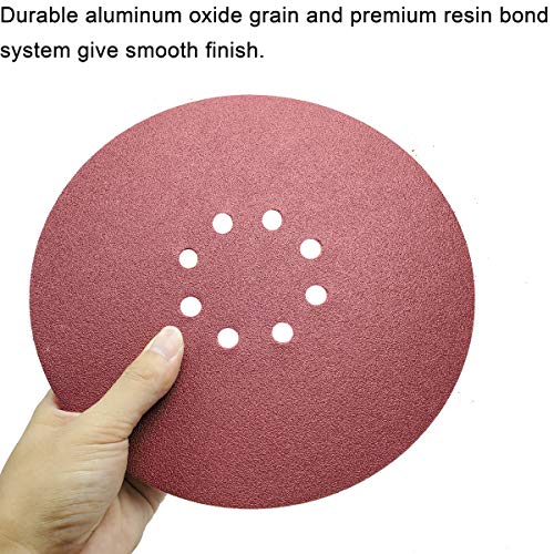 Tonmp 50 PCS 120 Grit 9 Inch 8 Hole Hook-and-Loop Sanding Discs Sandpaper -Premium Aluminum Oxide Sander Paper for Drywall Sander (120 Grit - 50 Pack)
