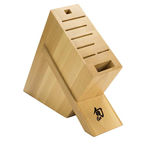 Shun Cutlery 8-Slot Kickstand Knife Block, Made from Beautiful Blonde Beech Wood, Authentic, Japanese Universal Knife Block, Knife Holder for Kitchen Counter