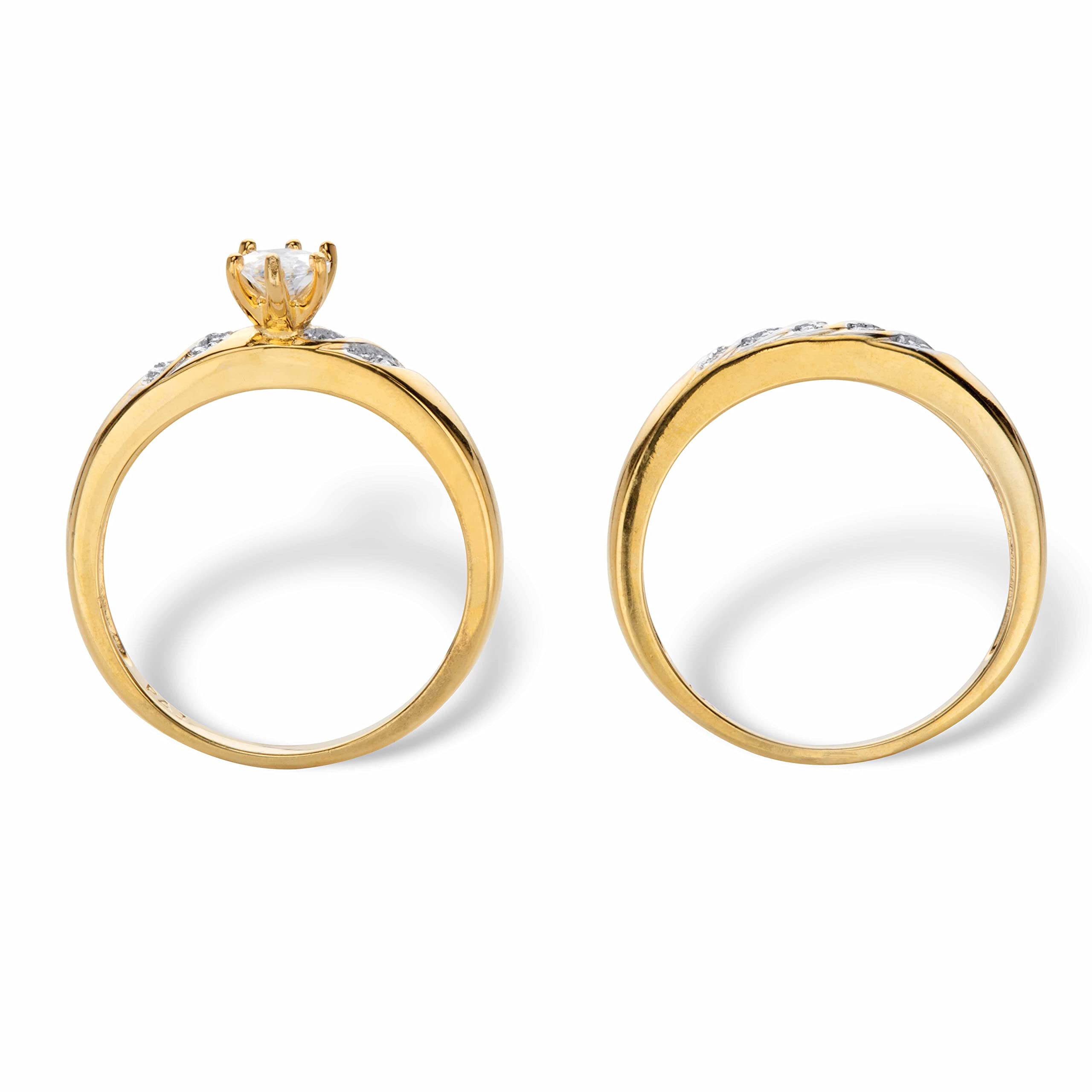 PalmBeach Jewelry 18k Gold-Plated or Platinum-Plated Sterling Silver Marquise Cut Cubic Zirconia and Genuine Diamond Accent Diagonal Bridal Ring Set Size 10