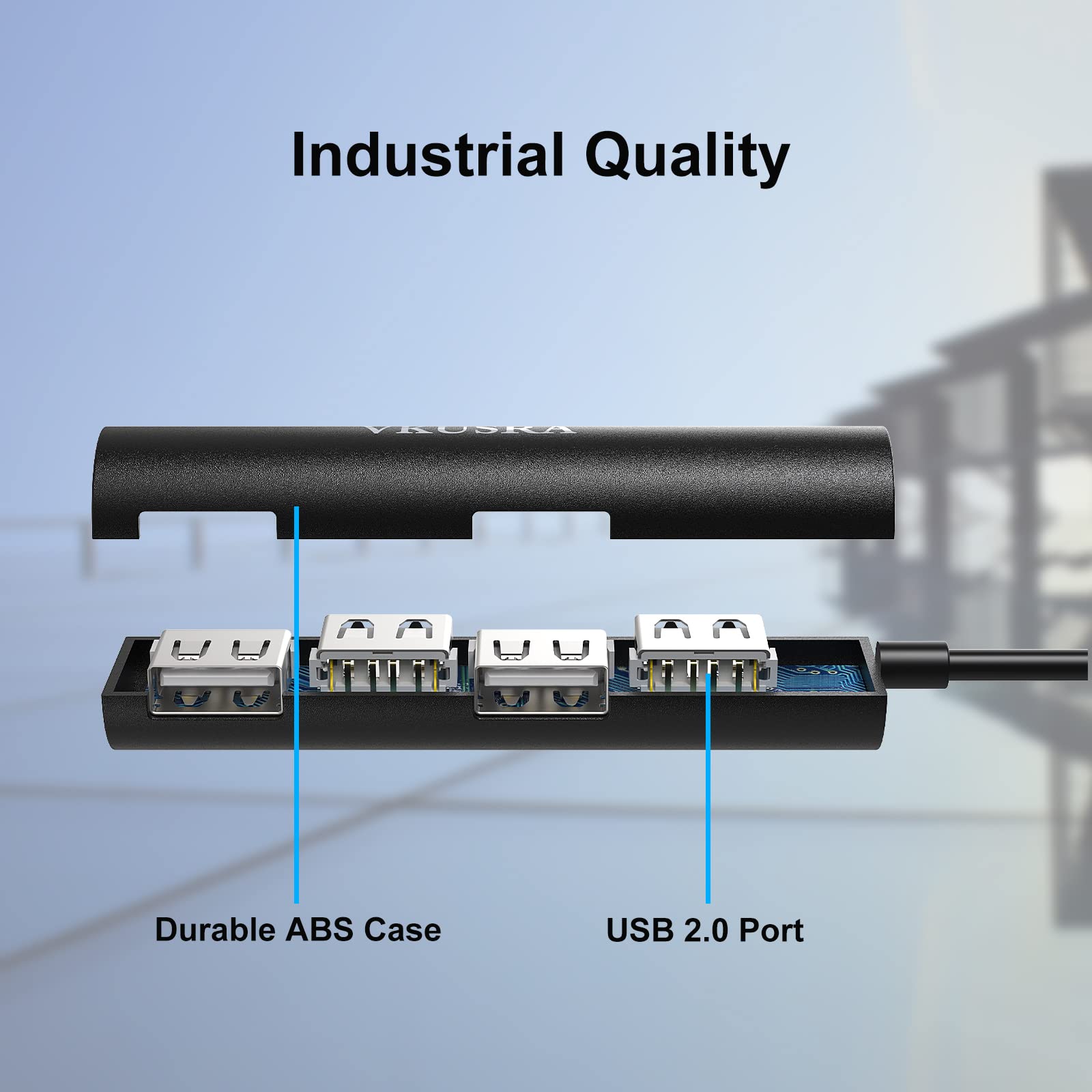 USB Hub, VKUSRA 4-Port Data USB Hub Splitter with 23.6" Long Cable, Unique Cylindrical Mini Powered USB 2.0 Ports for Laptop, PC, Computer, Flash Drive and More