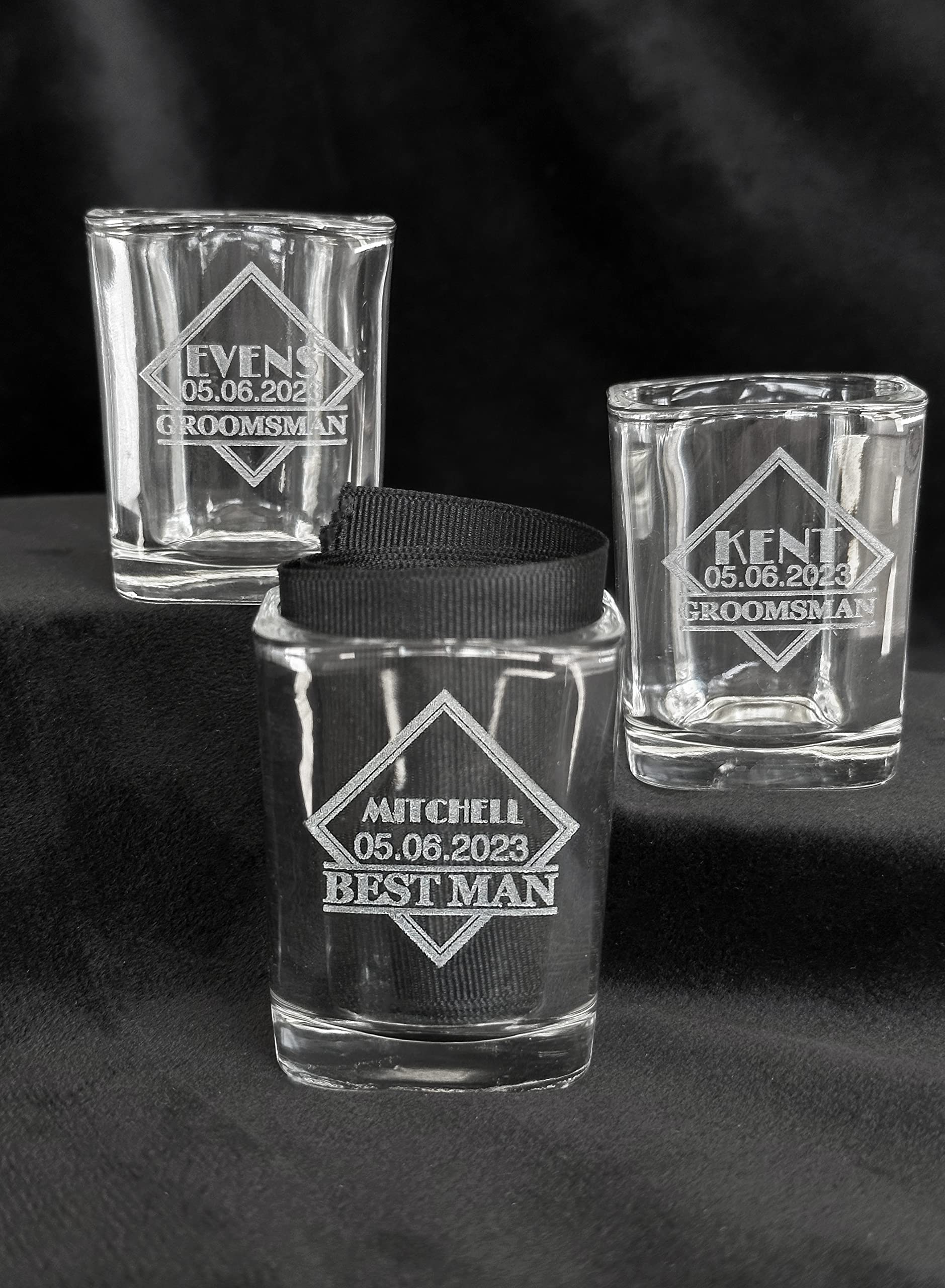 R and R Imports Personalized Wedding Party Customizable Etched 2 oz Square Shot Glass, Bridesmaid Groomsmen Gifts
