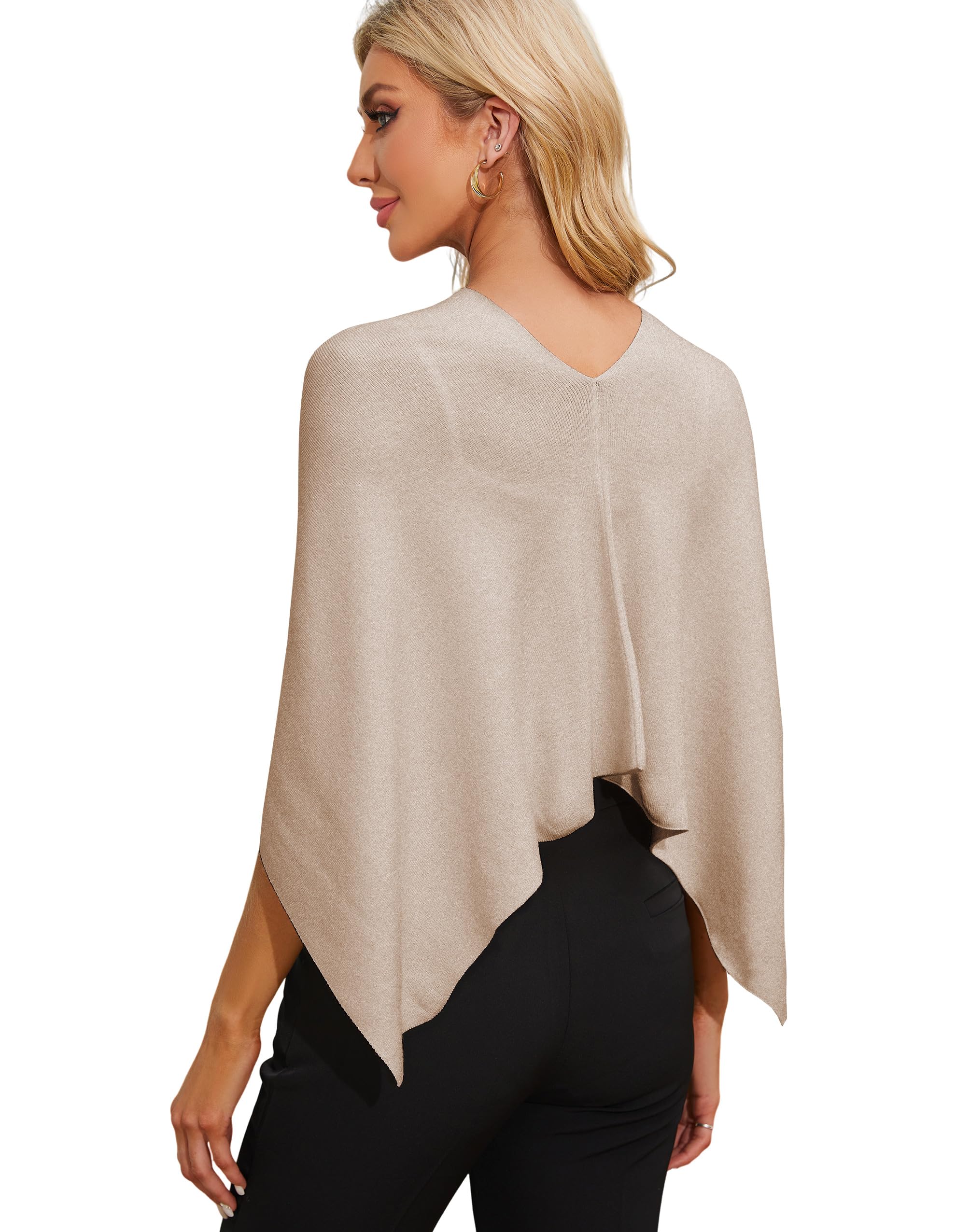 PULI Women Capri Poncho Sweater Cropped Versatile Shawl Soft Knit Shawl Wraps Cowl Neck Ponchos Short Tops Barley Twist