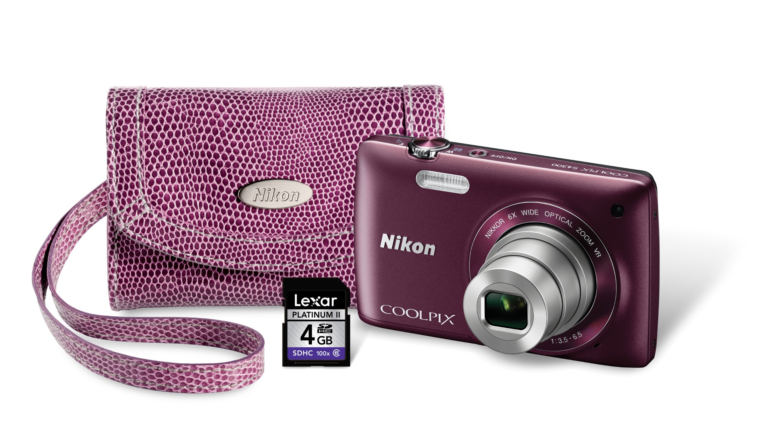 Nikon COOLPIX S4300 Digital Camera with 4 GB Memory Card, Case, and Strap (Plum)