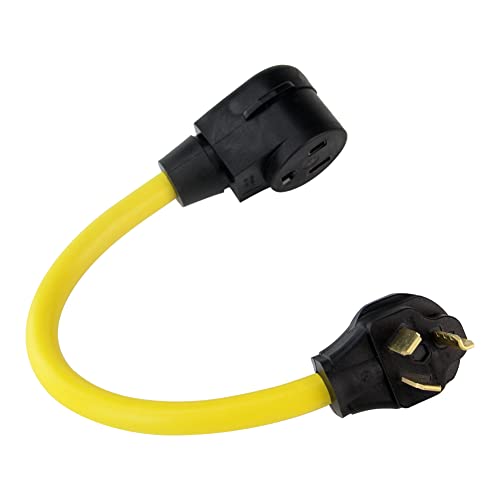 PLIS 10-30P to 6-50R Heavy Duty Generator Adapter,30 Amp Dryer Male Plug to 50 Amp Adapter,STW 10AWG*3C Generator Cord,3Prong,Yellow,1.5FT