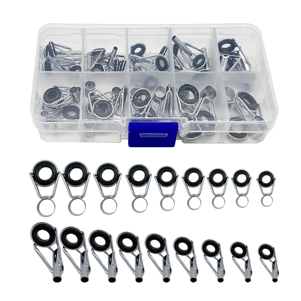 Lonkiktik Fishing Rod Guides and Tips, 36PCS Rotating Rod Guide Stainless Ceramic Ring Repair Top Tips Guides Replacement DIY Fishing Pole Rod Tip Repair Kit