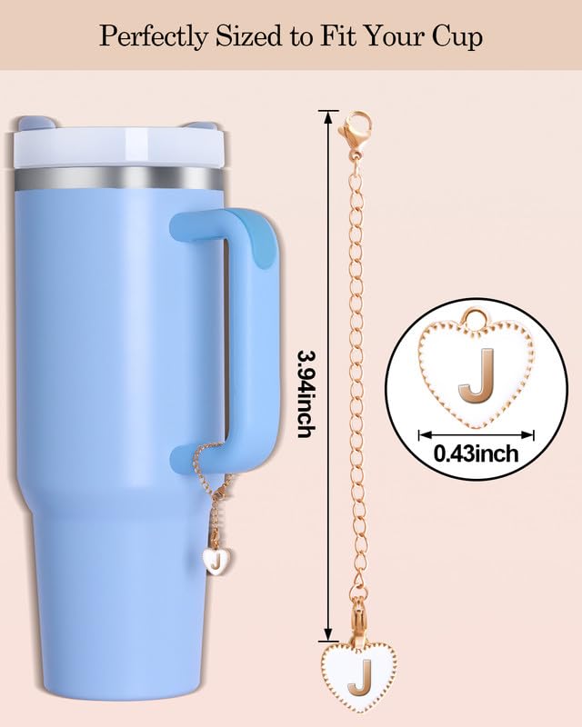 OriJoy Letter Charm Accessories for Stanley Cup, Name ID Letter Handle Charm For Stanley/Simple Modern Tumbler, Heart Shape Initial Identification Charms(J)