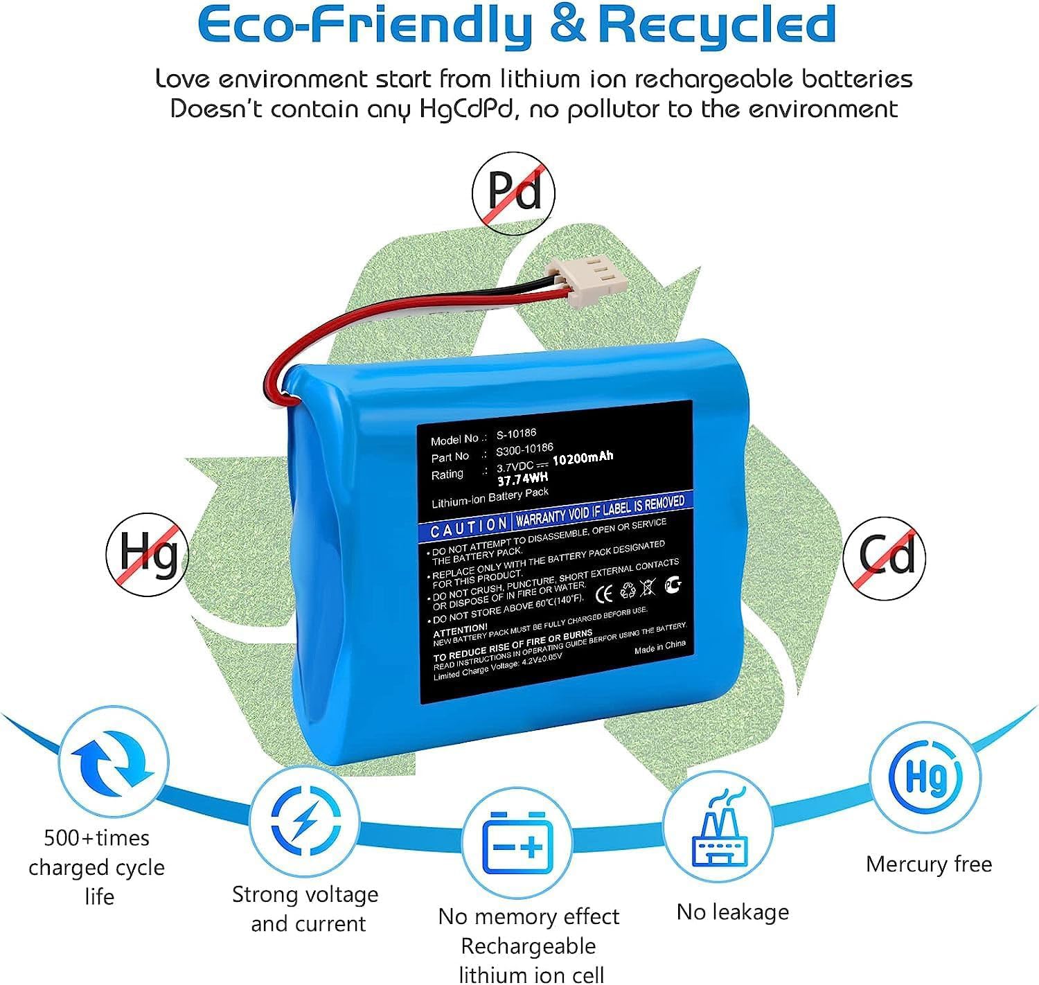 TOPUSSE Replacement 300-10186 Lithium Ion Battery 3.6/4.2v for ADT Command Smart Security Panel 7800mAh