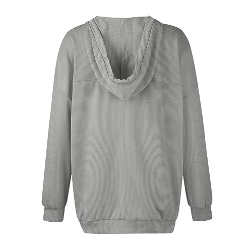 KSODFNXH Oversized Sweatshirt for Women Casual Trendy V-Neck Long Sleeves Tops Comfy Solid Color Drawstring Sweatshirts
