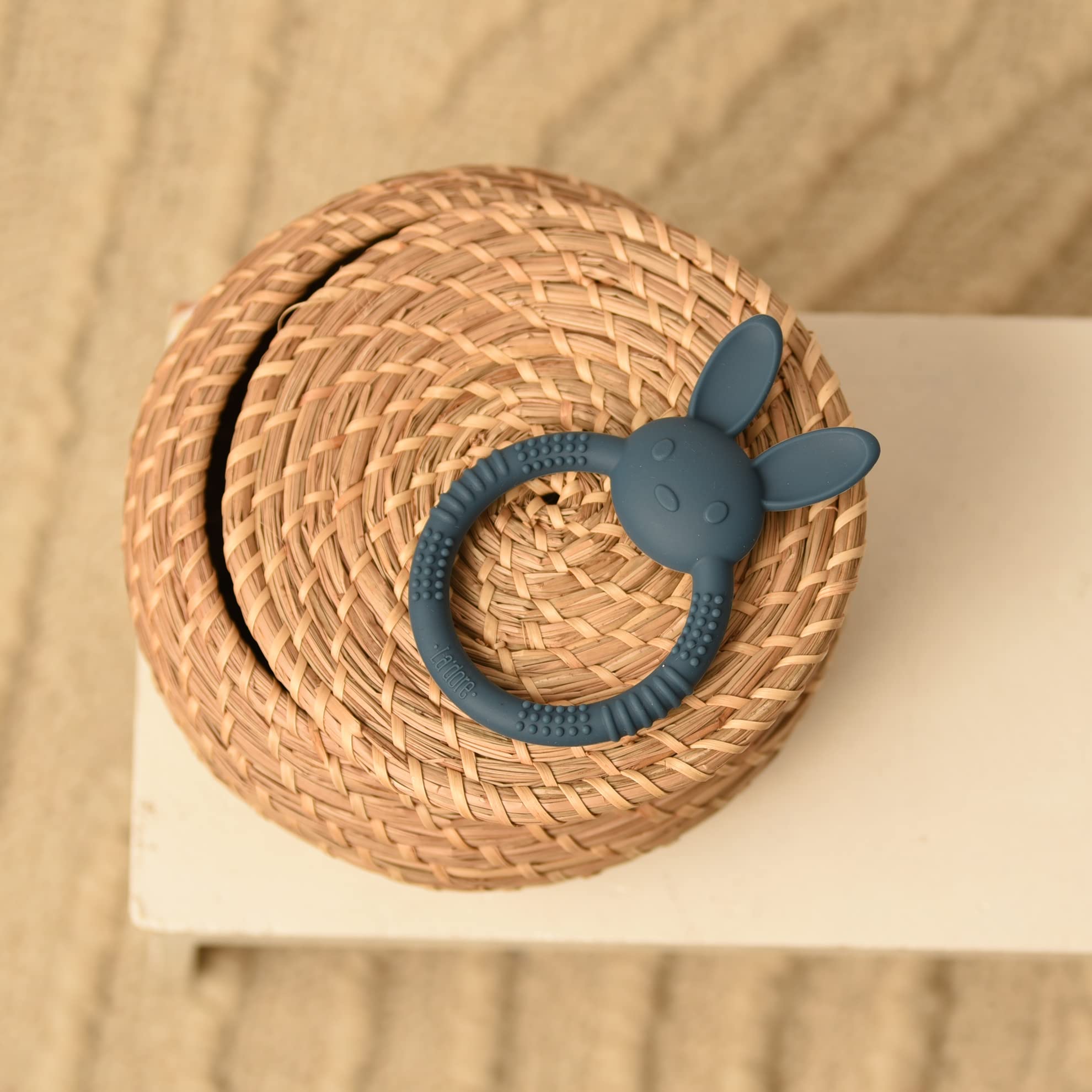 Silicone Baby Bunny Teething Toys - Silicone Teether Toys for Babies 0-6 Months - Cute Animal-Shaped Teething Relief, Easy to Clean Teething Ring - Newborn Essentials Must Have (Bunny/Denim)
