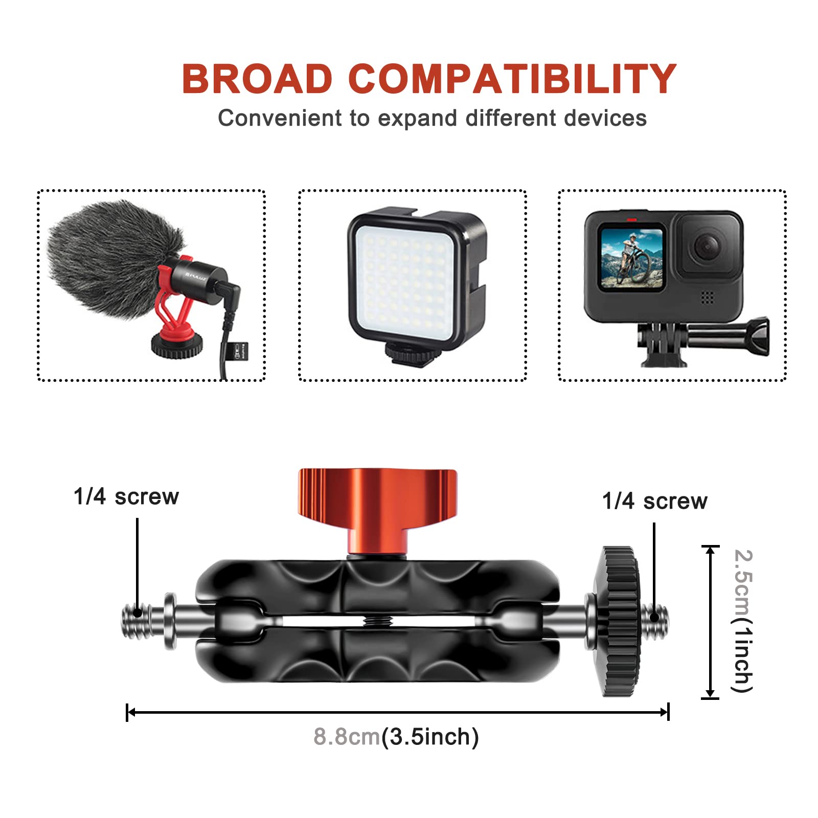 Lanxire Super Clamp Camera Mount with Double Ball Head Adapter - Compatible with Canon Nikon DSLR, Gopro, LED Lights, Ronin-M/MX, Freefly MOVI - 360° Rotation - 1/4"-20 & 3/8"-16 Threaded Holes
