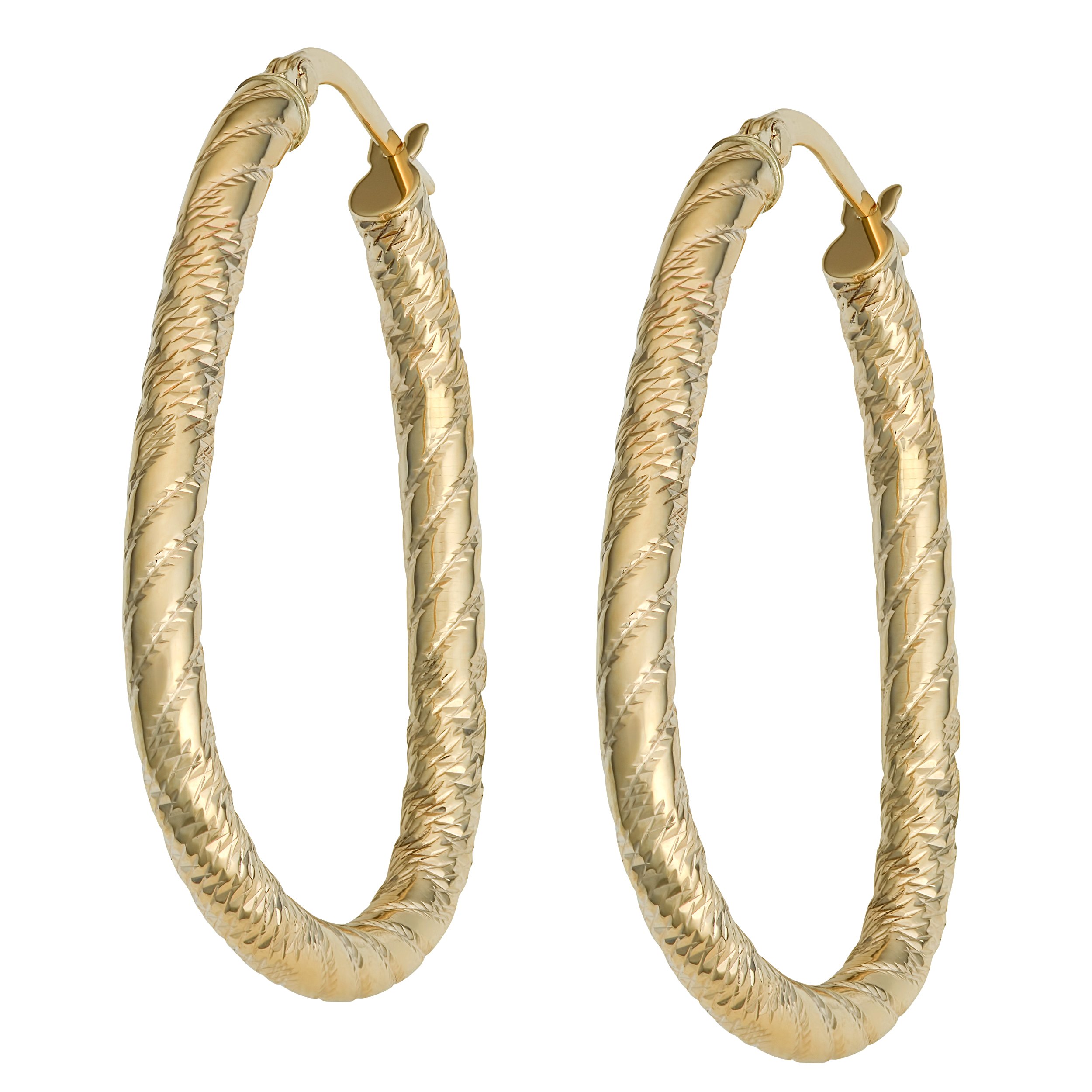 Kooljewelry 14k Yellow Gold Diamond-cut Oval Hoop Earrings