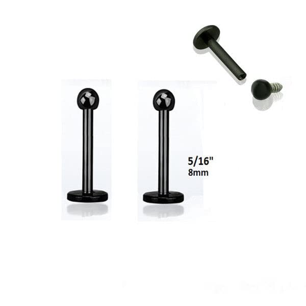PAIR 16G BLACK STEEL 2MM BALL INTERNALLY THREADED LABRETS HELIX TRAGUS LIP RINGS Style 88888-197