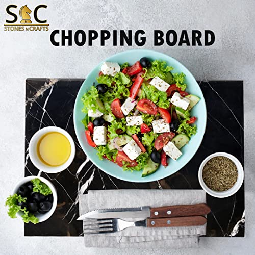 STONES & CRAFTS Marble cutting Board - Marble Chopping Board | Black Cheese Board , Butcher Block with Non-Slip Rubber, Marble Serving Tray for Breakfast , Snacks, Pastries Marble Slab - 8 x 11