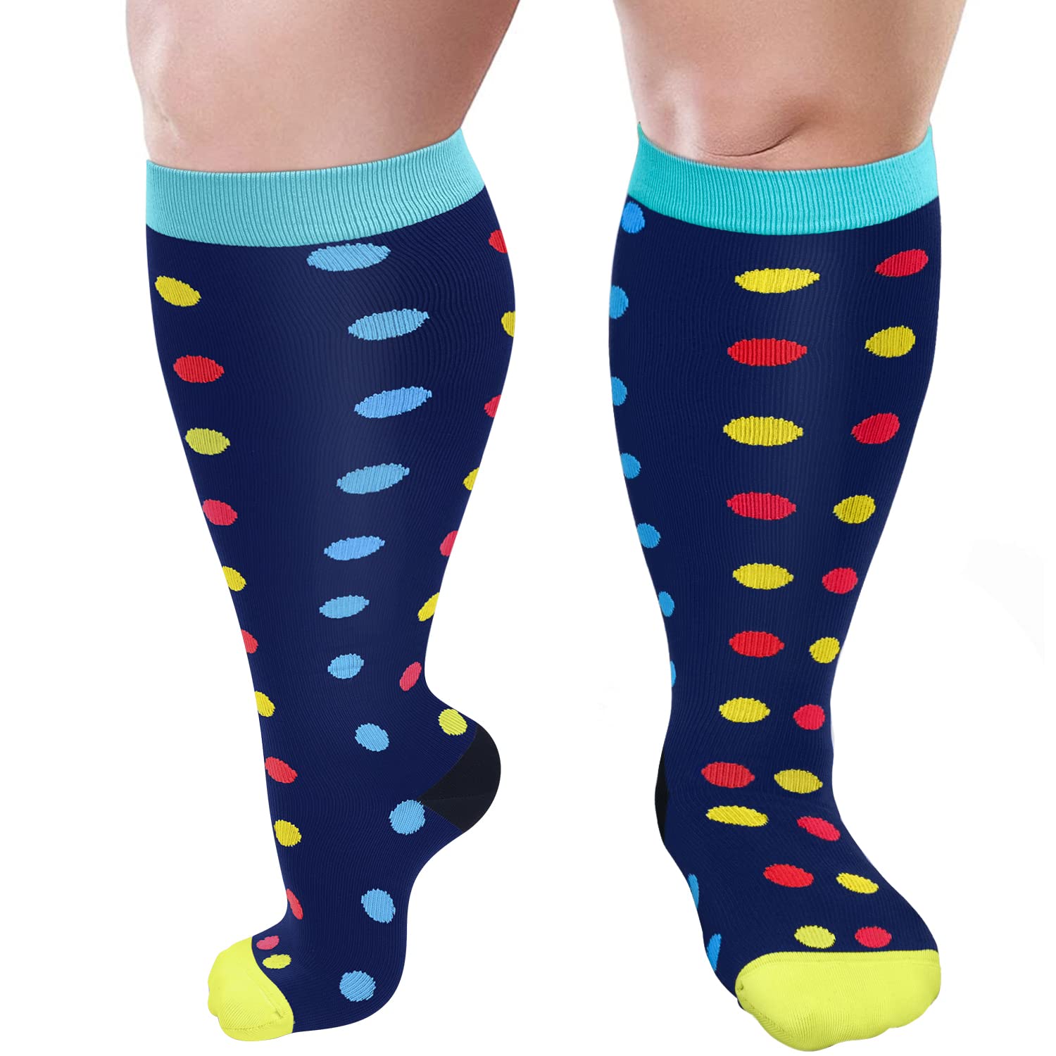 Plus Size Compression Socks for Women & Men, 20-30 mmhg Extra Wide Calf Knee High Stockings for Circulation Support