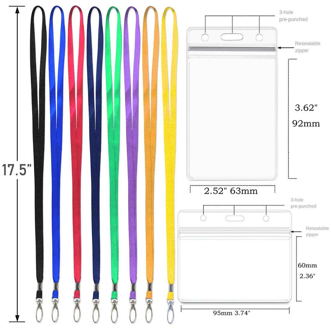 Lanyard with ID Holder 50 Pcs Waterproof Name Tag Vertical Badge ID Card Holders ID Pass Holder and 50 Pcs Flat Neck Black Lanyards Swivel Hook