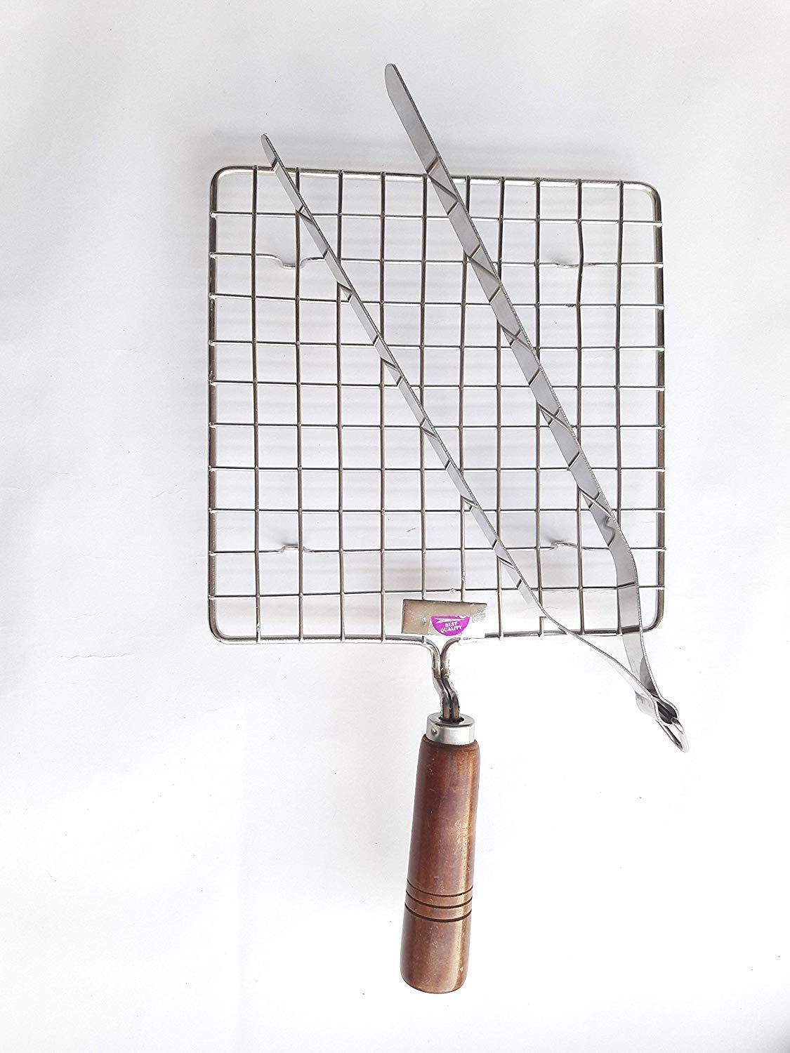 Tuelip Stainless Steel Wire Roaster & Tong, Papad Jali, Wooden Handle Roasting pan