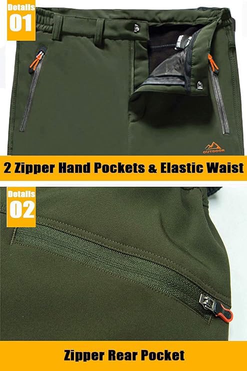 MAGCOMSEN Waterproof Pants for Men Hiking Pants Mens Work Pants Men Fleece Lined Pants Ski Pants Snow Pants Winter Pants Men Snowboard Pants Climbing Pants Softshell Pants for Men Green