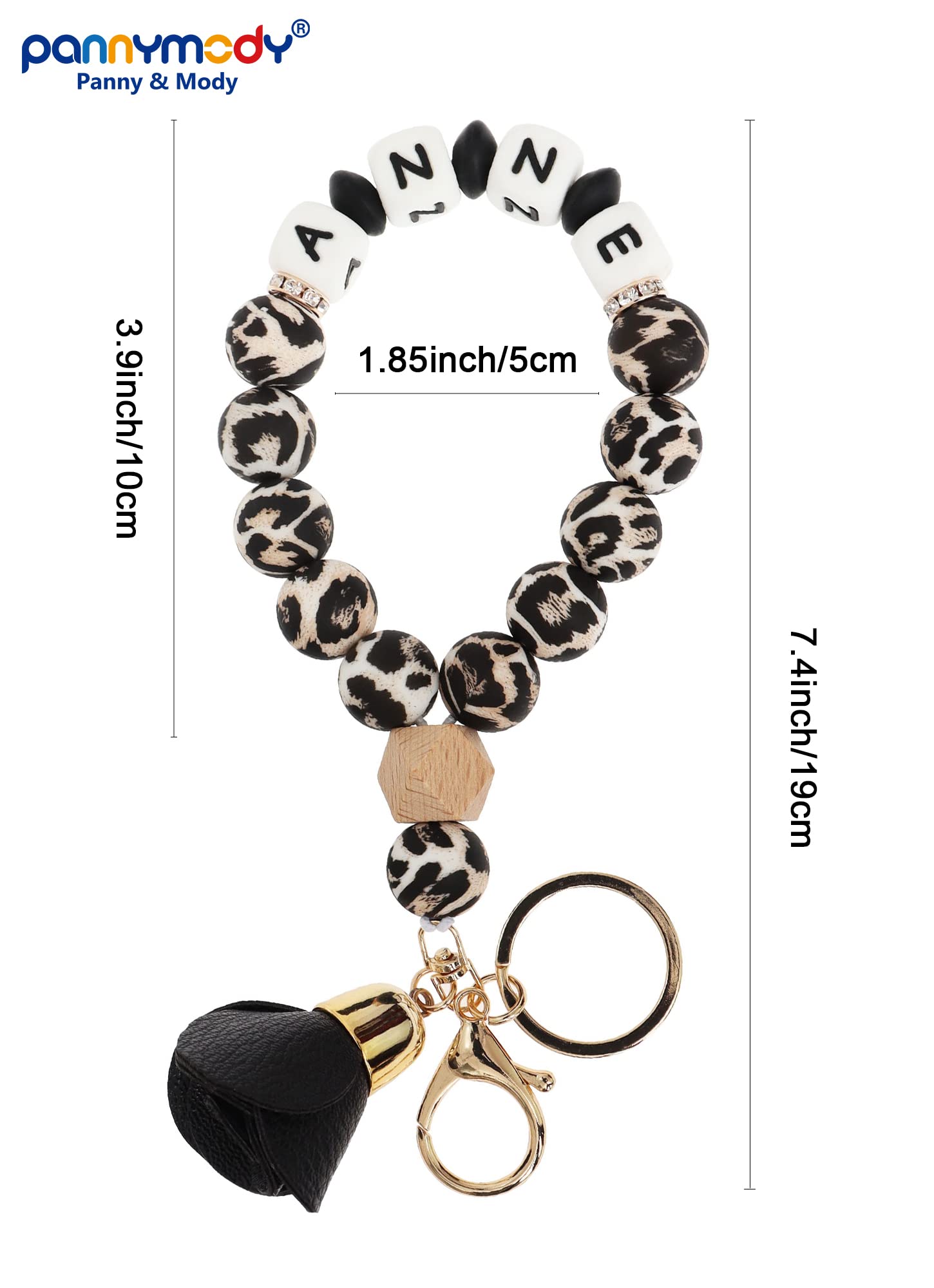 Panny&Mody Silicone Beaded Bracelet Keychain Wristlet,Personalized Keychain Wristlet Key Ring Holder with Zircon Leather Tassel(Pearl+White)