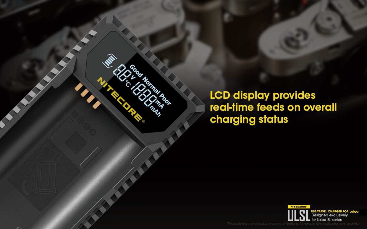 Nitecore ULSL USB Travel Charger for Leica BP-SCL4 Batteries - Compatible with Leica SL Typ 601 Series Camera, Sticker