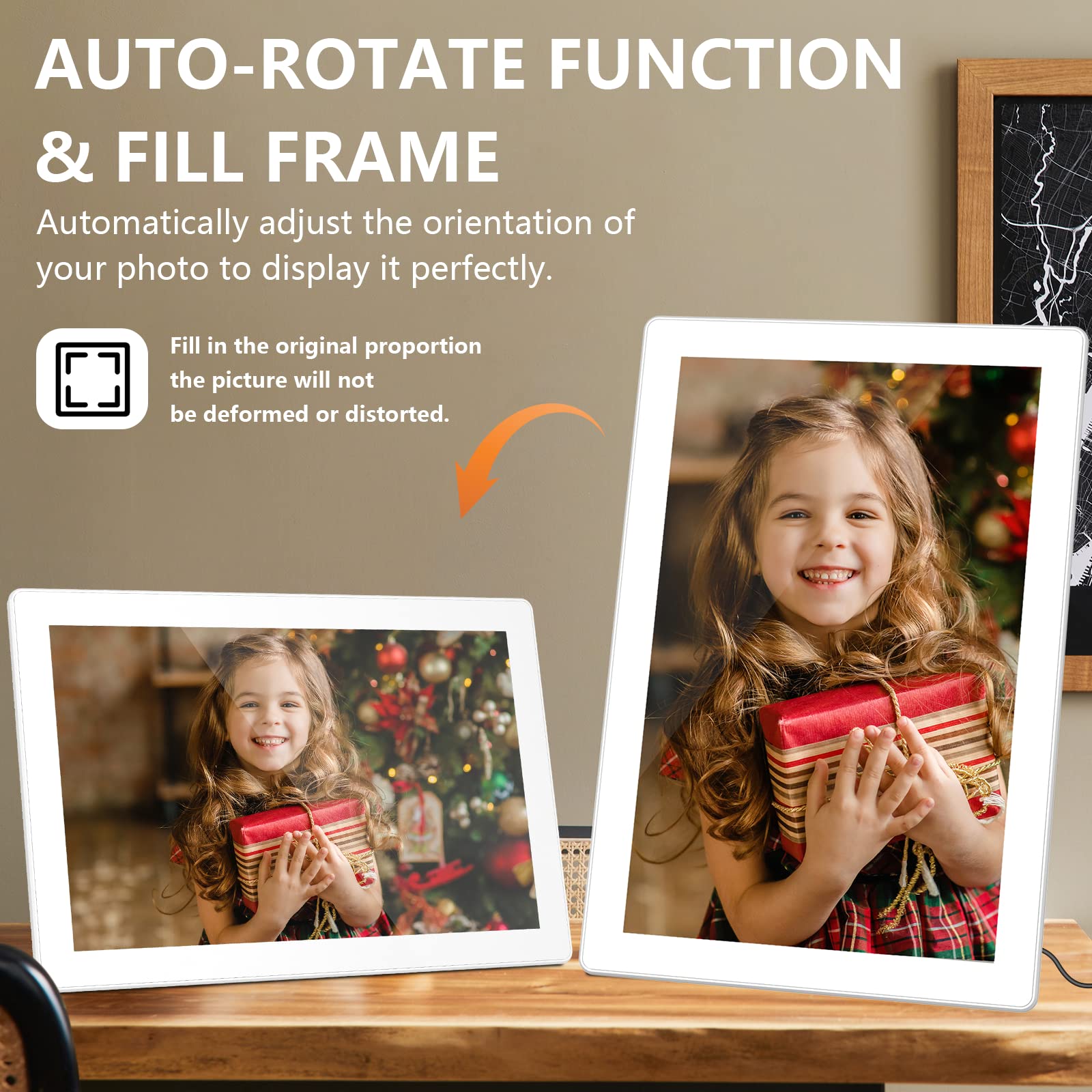 WiFi Digital Photo Frames 10.1 Inch Smart Digital Photo Frame 1920x1080 Touch IPS Screen Electronic Photo Albums with 16GB Storage Easy Setup Share Photos Video via App Auto-Rotate
