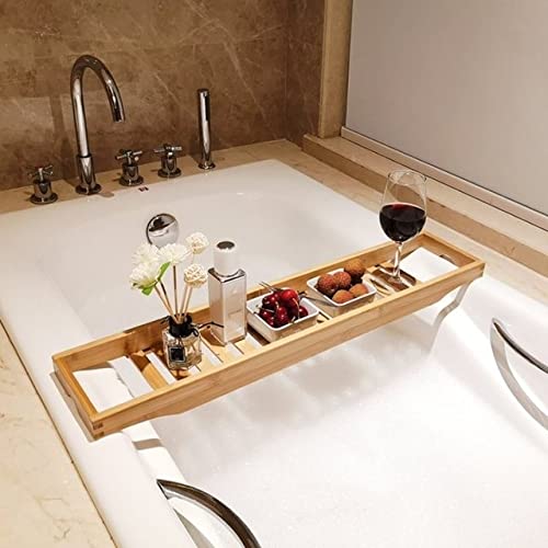 ZLXDP Bathtub Rack Tray Bathroom Storage Rack Bath Bridge Multi-Function for Book Organizer Wine Glass Shelf
