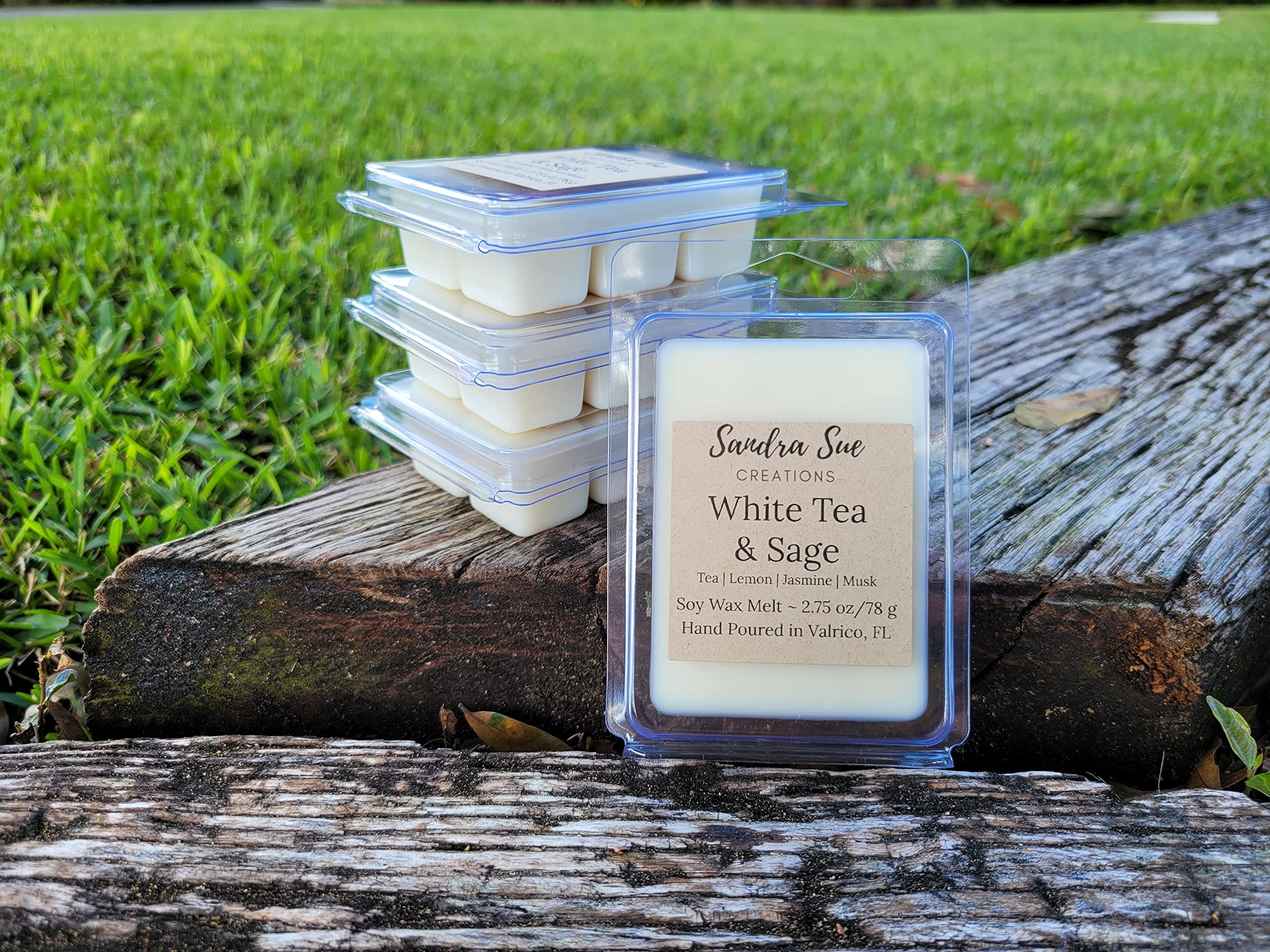 Sandra Sue Creations White Tea & Sage Soy Wax Melt, All Natural, Highly Fragrant, Long Lasting
