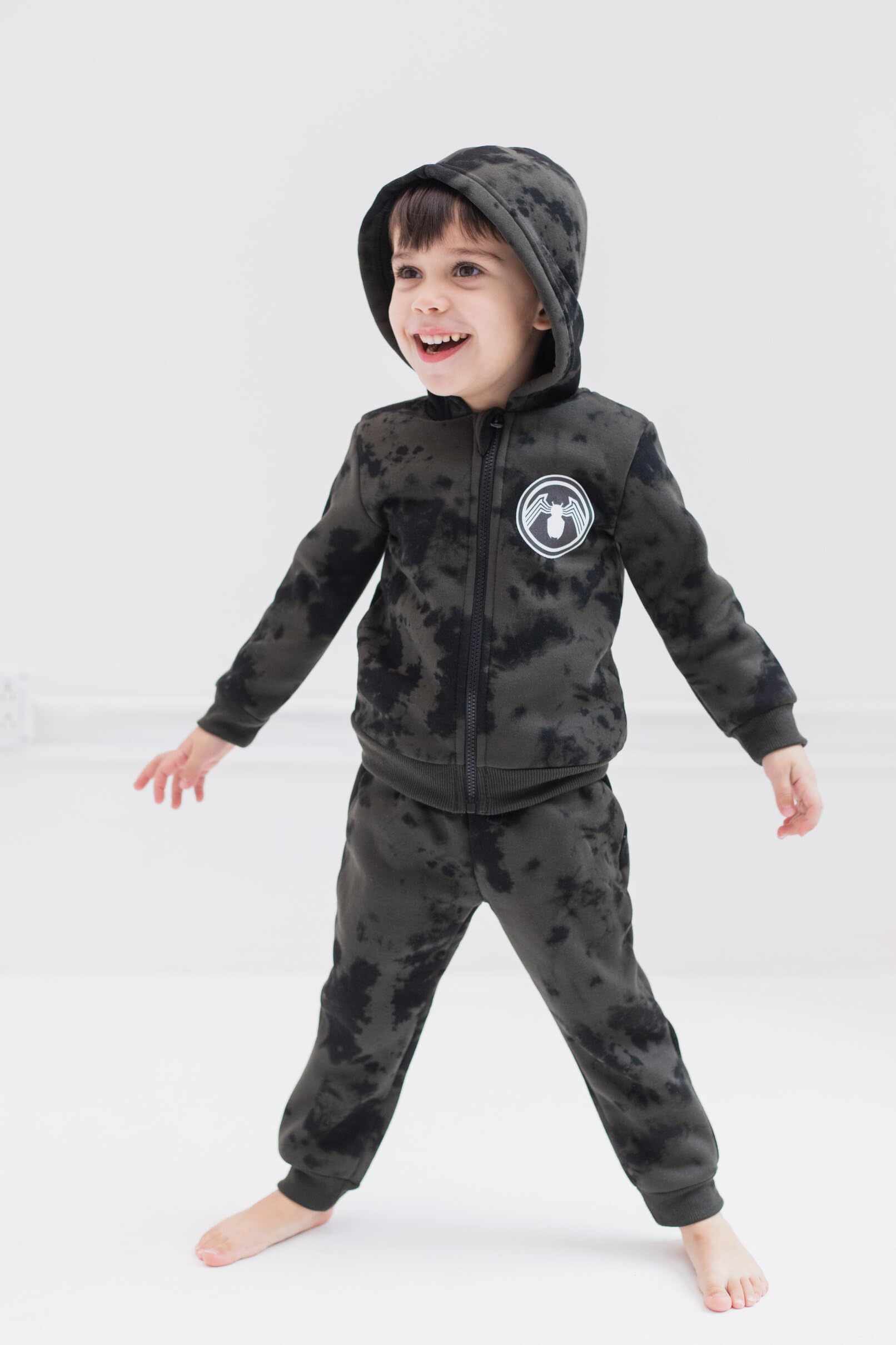 Marvel Spider-Man Toddler Boys Zip Up Fleece Hoodie T-Shirt and Jogger Pants 3 Piece Outfit Set Tie Dye Gray 3T