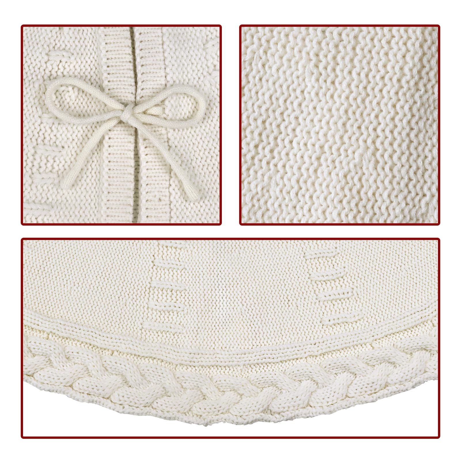 LimBridge Knitted Christmas Tree Skirt: 48 Inches Cream White Tree Skirt, Braided Cable Knit Thick Rustic Christmas Tree Decorations, Farmhouse Christmas Decor Xmas Holiday Home Party Decorations