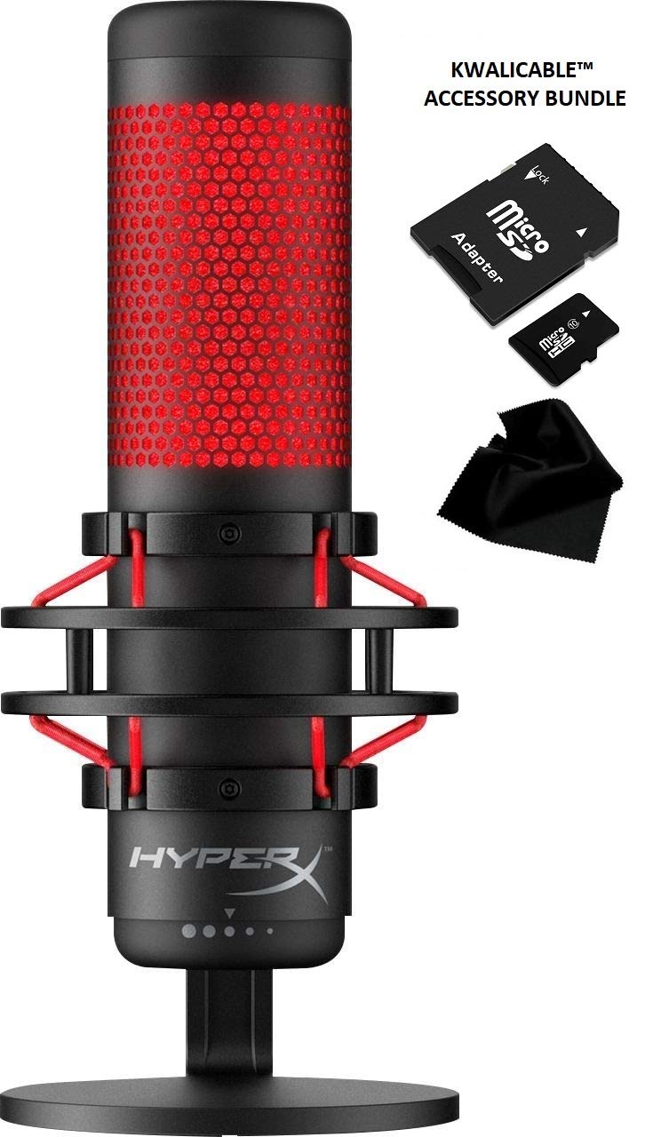Newest HyperX - QuadCast USB Multi-Pattern Electret Condenser Microphone | 2020 Edition | for PS4, PC and Mac | Pop Filter | Anti-Vibration Shock Mount | | Red - Black | with KWALICABLE Bundle