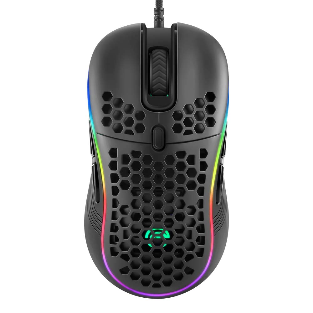 MARVO PC USB Wired Gaming Mouse-Lightweight Honeycomb Shell w/ Multicolored Backlit-Ultralight Weave Cable (Black)