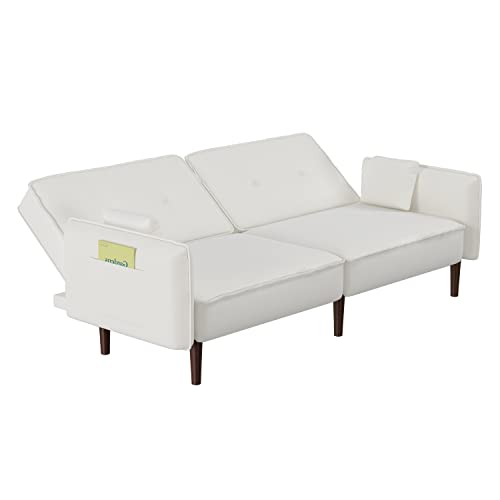 Woanke Convertible Sleeper, Futon Sofa Arms Split Back Design, Compact Couch Bed for Living Room, White
