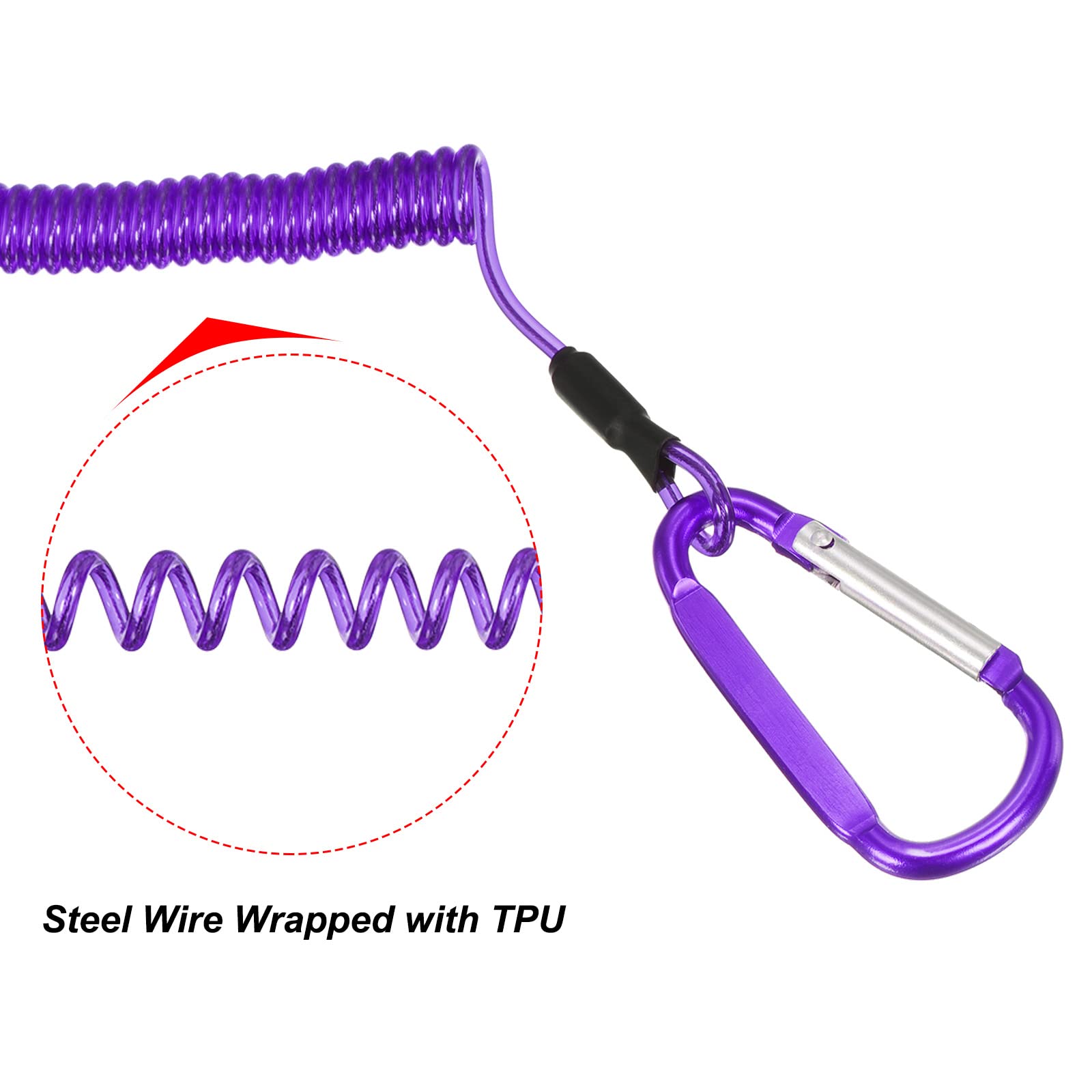 PATIKIL 6.6ft Fishing Tool Lanyard, 6 Pack Safety Cord Spiral Lanyard Tether Retractable with Metal Clip Keychain for Boating Kayak, Purple