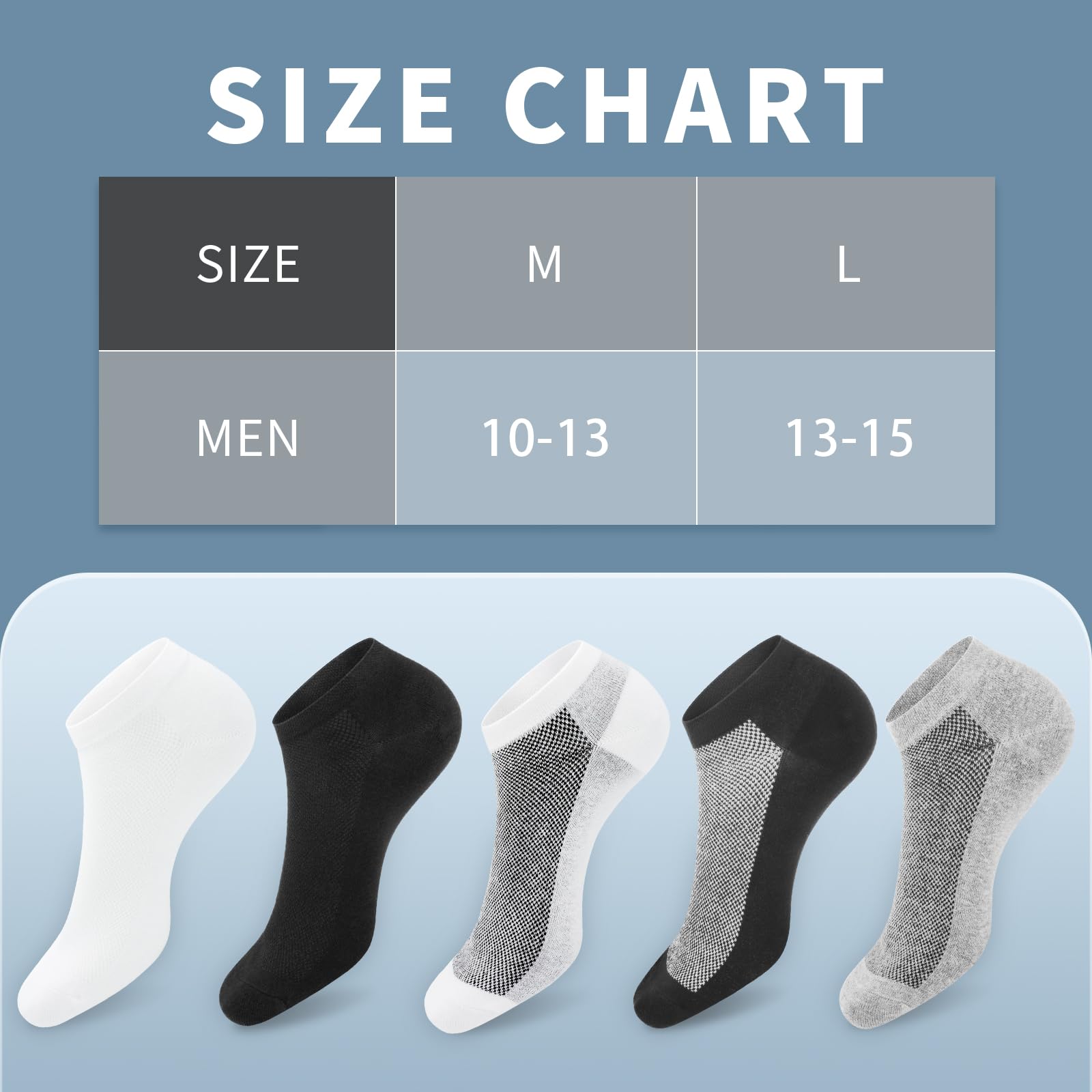 SIXDAYSOX 8 Pack Mens Ankle Socks Low Cut Comfort Casual Socks Size 13-15 Grey