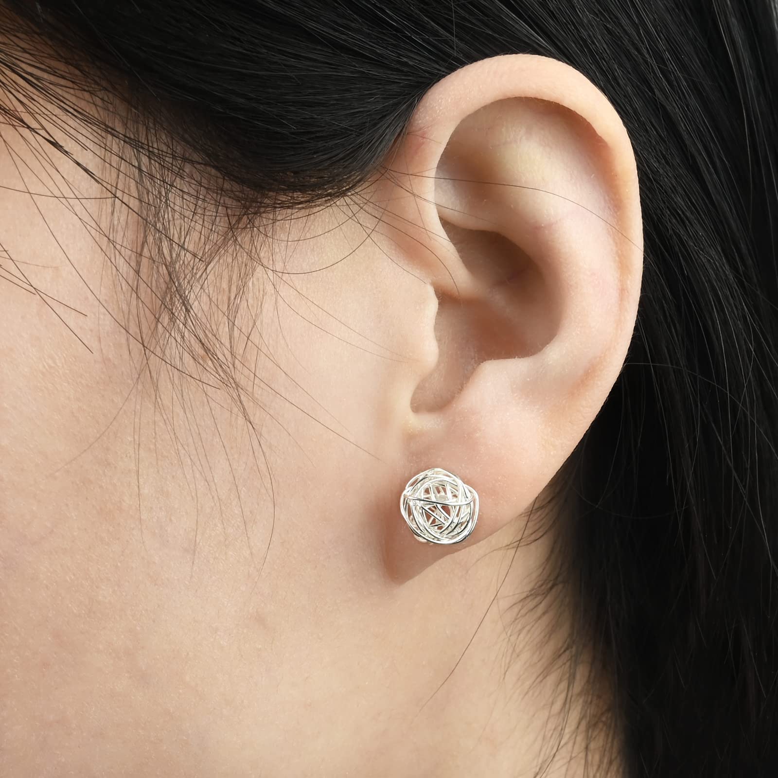 Silver Ball Earrings, Sterling Silver Stud Earrings for Women, Hypoallergenic Handmade Earrings Gift for Birthday Anniversary-9mm