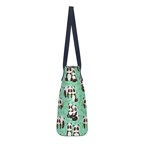 Panda And Bamboo Women's Tote Bag PU Leather Shoulder Bag Handbags Purse For Work Shopping Travel