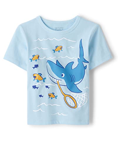 The Children's Place Baby Toddler Boys Short Sleeve Graphic T-Shirt, Shark Net, 3T
