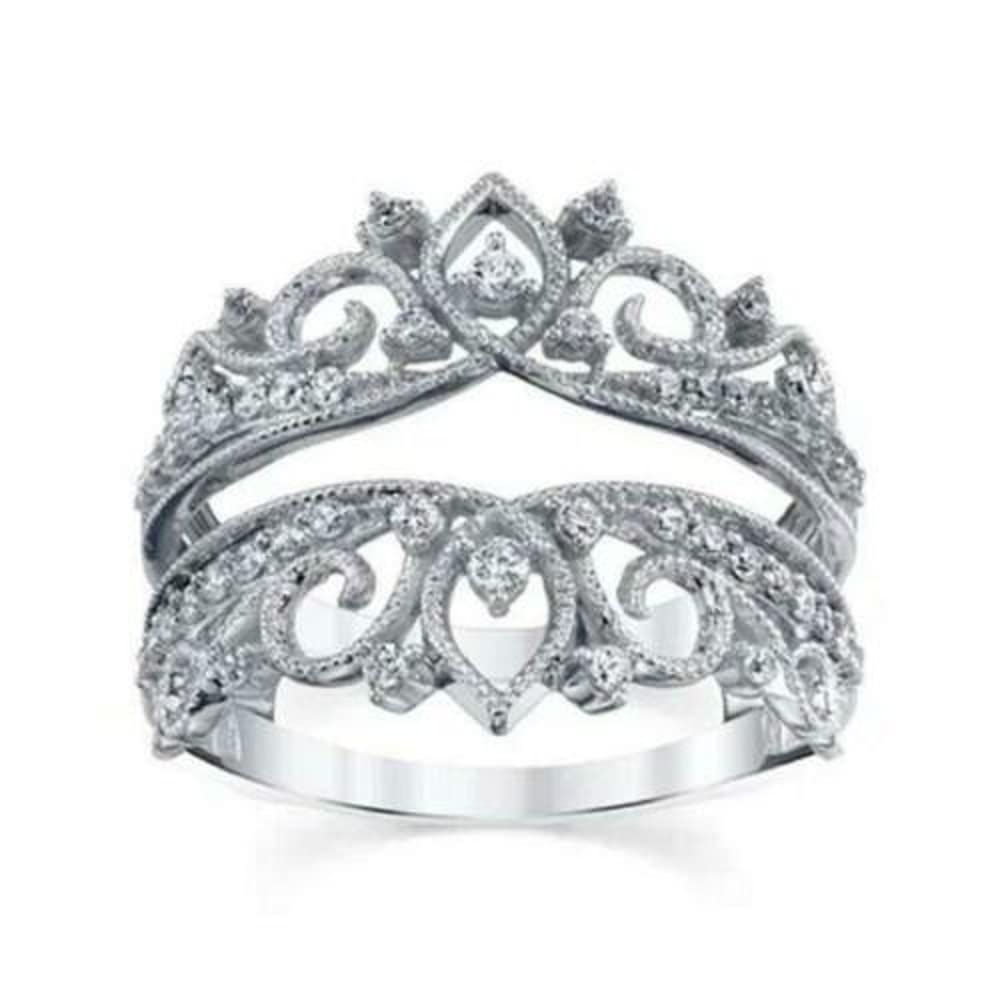 Palaksh Round Cut White Diamond 925 Sterling Silver 14K White Gold Fn Diamond Vintage Enhancer Guard Wrap Ring for Women's