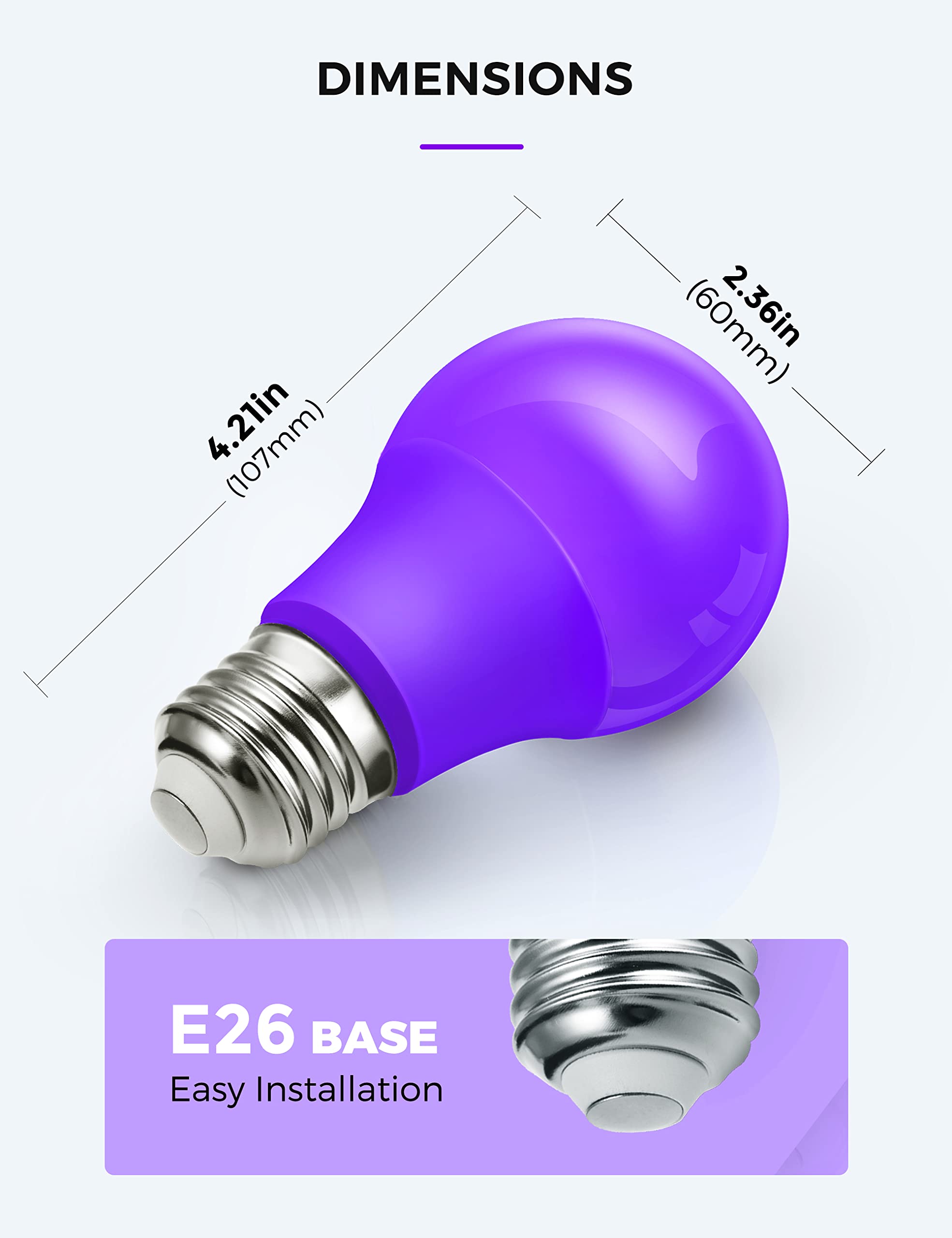 L LOHAS LED Blue LED Light Bulbs, A19 9W (60W Equivalent) Christmas Blue Colored Light Bulb Indoor, E26 Base, Non-Dim, 4 Pack