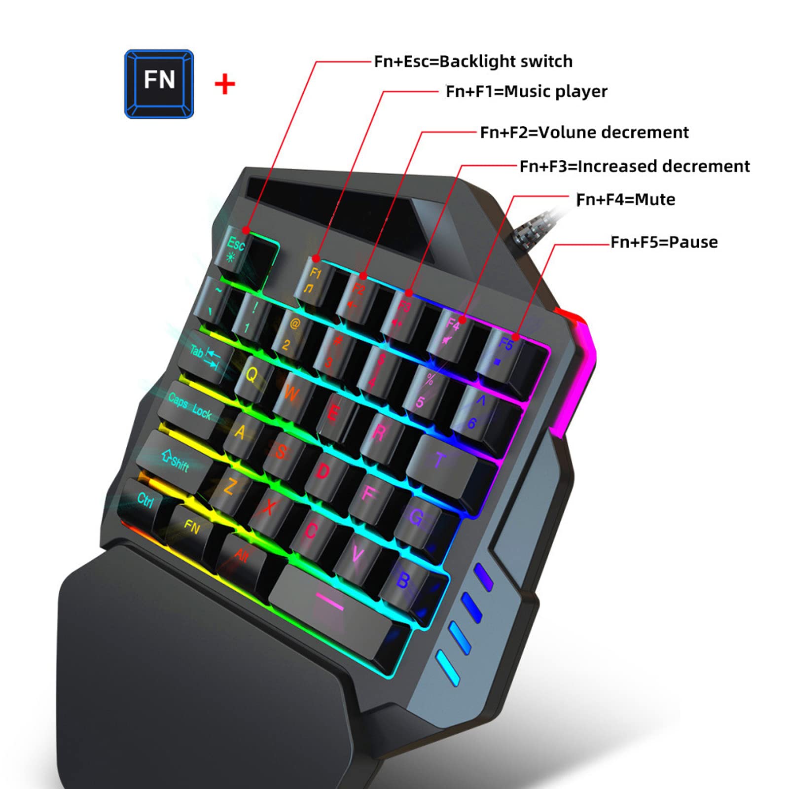 ViewHope 1 Handed RGB Mechanical Gaming Keyboard, Gaming Keypad, RGB Backlit 35 Keys Portable Mini Gaming Keypad,Customizable RGB Lighting, Classic Black