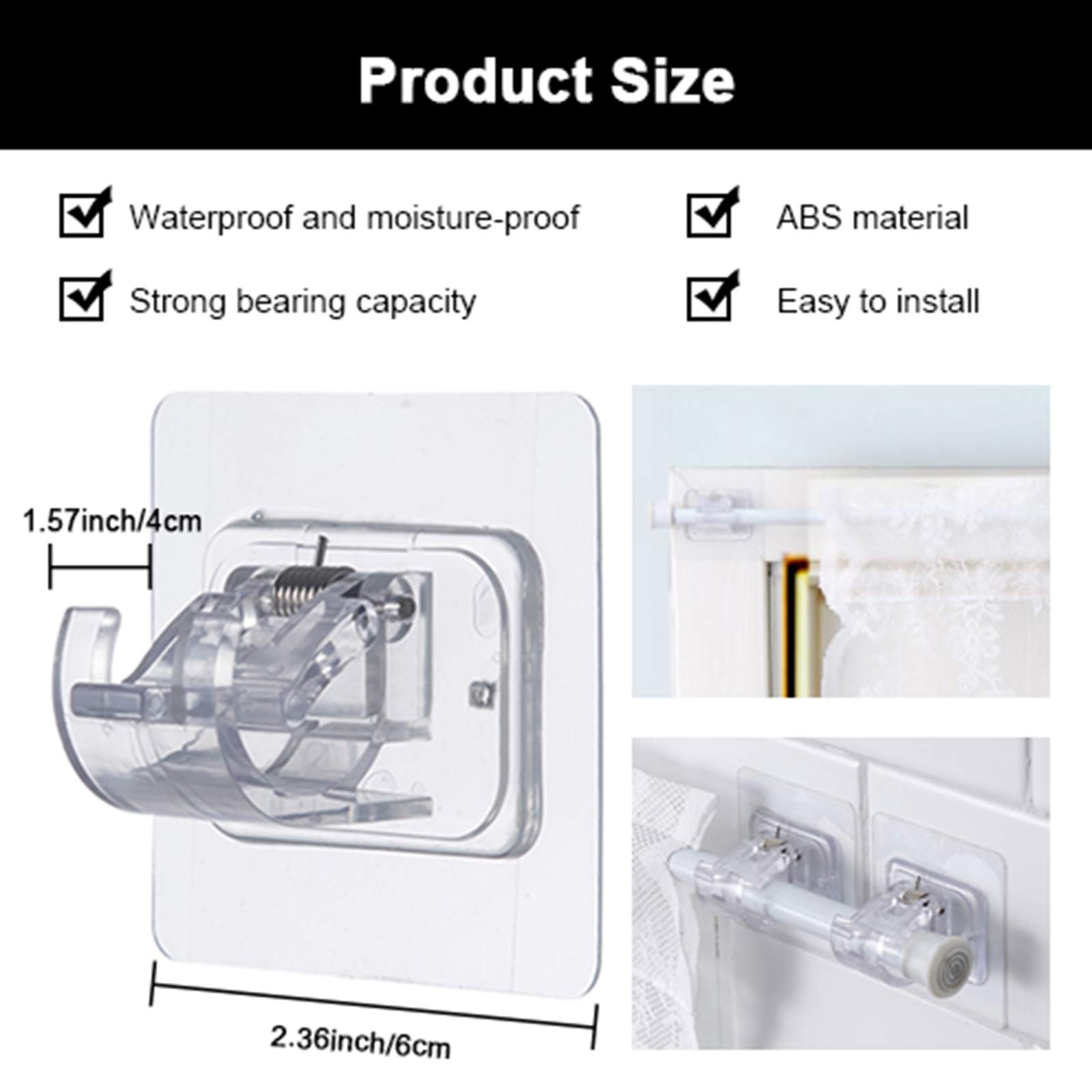 MCJS 8 Pieces Self Adhesive Curtain Rod Bracket, Transparent Curtain Rod Hooks Drapery Holders, No Drill Fixing Rod Holder, Curtain Pole Wall Brackets Towel Rod for Bathroom Kitchen Home Hotel Use