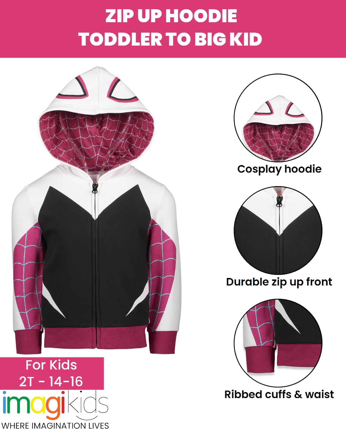 Marvel Spider-Man Spider-Gwen Ghost Spider Toddler Girls Fleece Zip Up Hoodie 2T