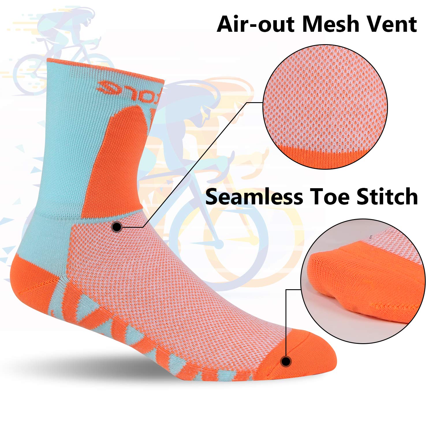 LIN Men's 3 Pack Compression Tall Cycling Socks CoolMax Bike Socks Training Sports Athletic Socks 3L
