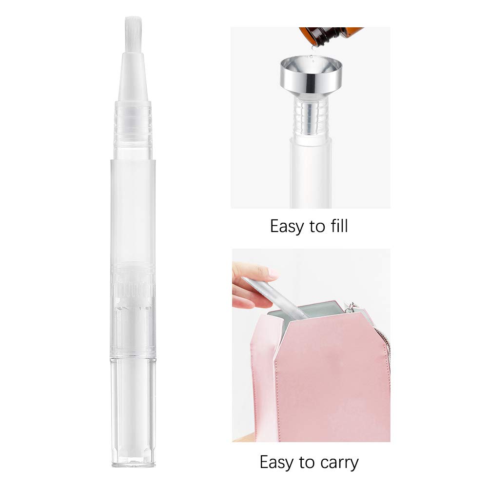 Lisapack 5ml Empty Nail Oil Pen with Brush, Twist Pen for Cuticle Oil Applicator, Teeth Whitening Container for Cosmetic, Lip Gloss (Transparent, Pack of 6)