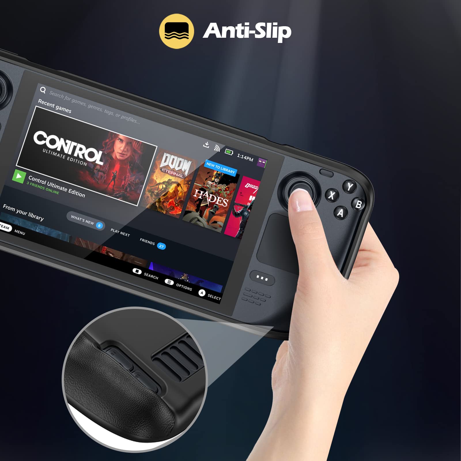 ProCase Flip Cover Case for Steam Deck with Tempered Glass Screen Protectors, Soft Protective Grip Case with Magnetically Detachable Front Shell Cover -Black