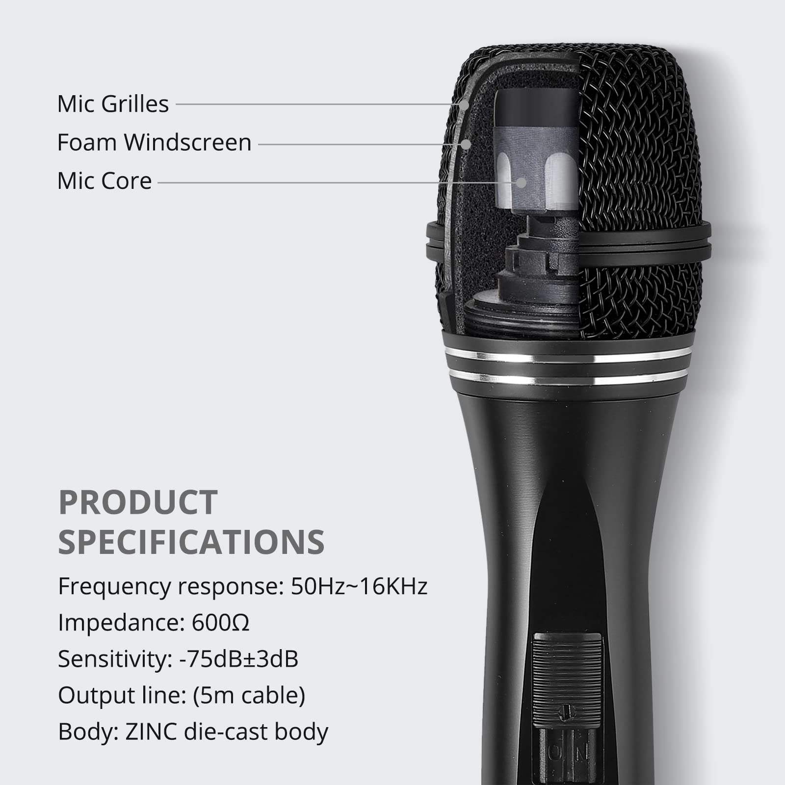 PROZOR Dynamic Karaoke Microphone with 16.4ft XLR Cable for Singing, Metal Handheld Mic Compatible with Karaoke Machine/Speaker/Amp/Mixer for Karaoke Singing, Speech, Wedding and Outdoor Activity
