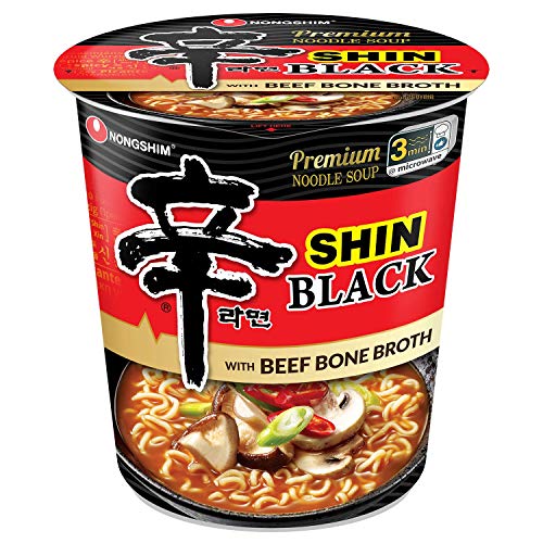 Nongshim Premium Shin Black Instant Ramen Noodle Cup, 6 Pack, Chunky Vegetables & Real Beef, Microwaveable Ramen Soup Mix