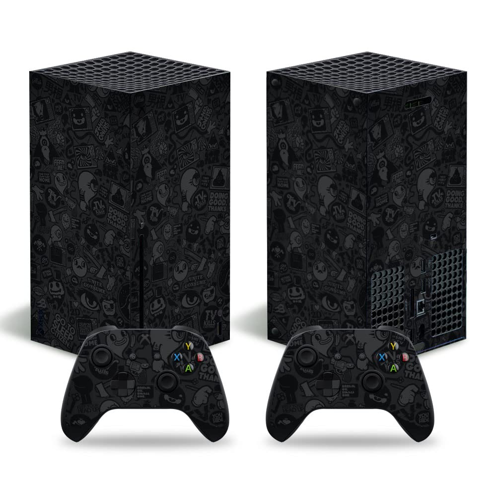 Sticker Decal for Xbox Series X Console and Controller - Full Cover Protective Skin Set Compatible with Xbox Series X(Black Design)